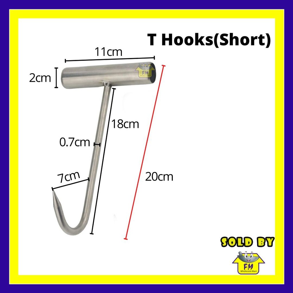 Stainless Steel Meat Double Hooks Long Handle / Stainless Steel T Hooks T-Handle T Hooks(Short ...