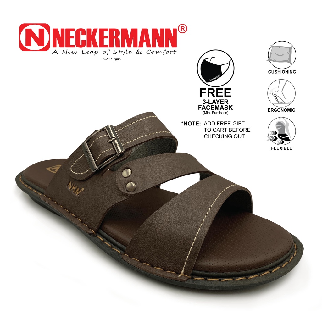 Neckermann Men's Arizona Buckled Classic Comfort Slide Sandals - Brown ...