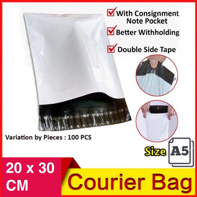 S size (30cm x 20 cm), M size (37cm x 26cm) White Flyer Plastic Courier ...