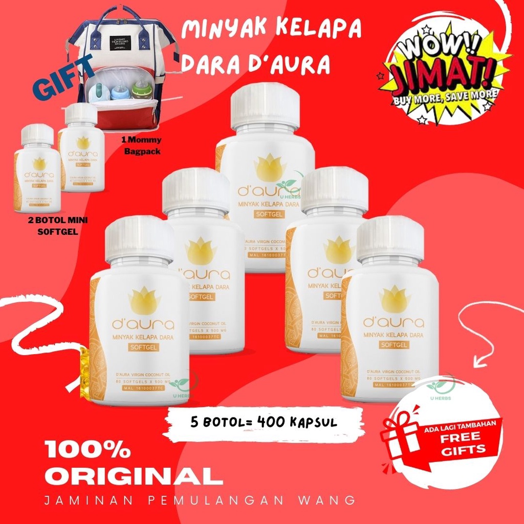 5 BOTOL VCO Kapsul Minyak Kelapa Dara Original D Aura Extra Virgin ...