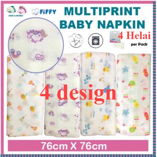 KAIN LAMPIN 4 in1 design corak lain Fiffy Multiprint Baby Napkins Kain ...