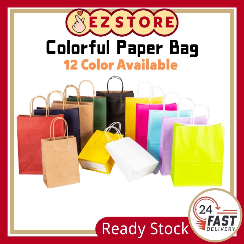 EzStore Kraft Paper Bag Colorful Gift Bags 12 Color Shopping Birthday ...