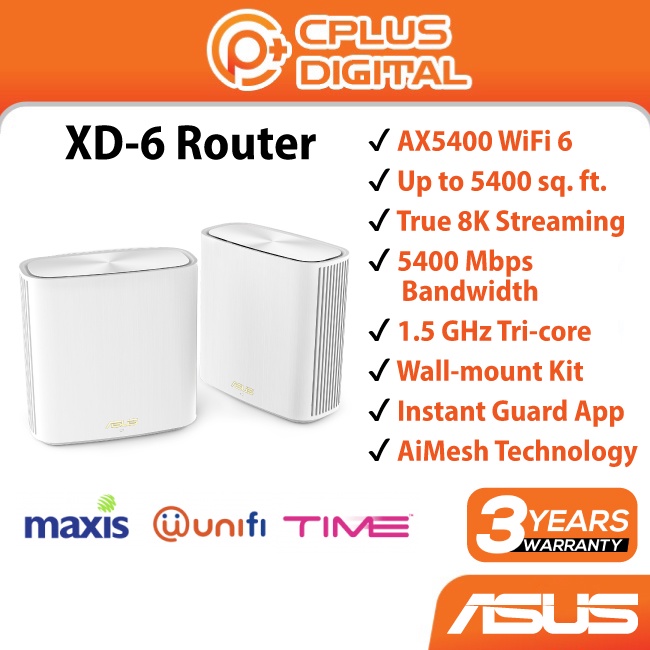 ASUS ZenWiFi XD6 WiFi 6 AX5400 Dual Band Mesh Wi-Fi Router Backhaul ...