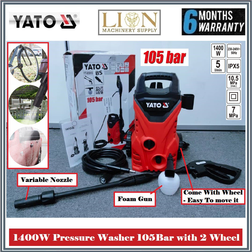 YATO High Pressure Washer 1400W 105bar YT-85910 - Included Foam Gun ...