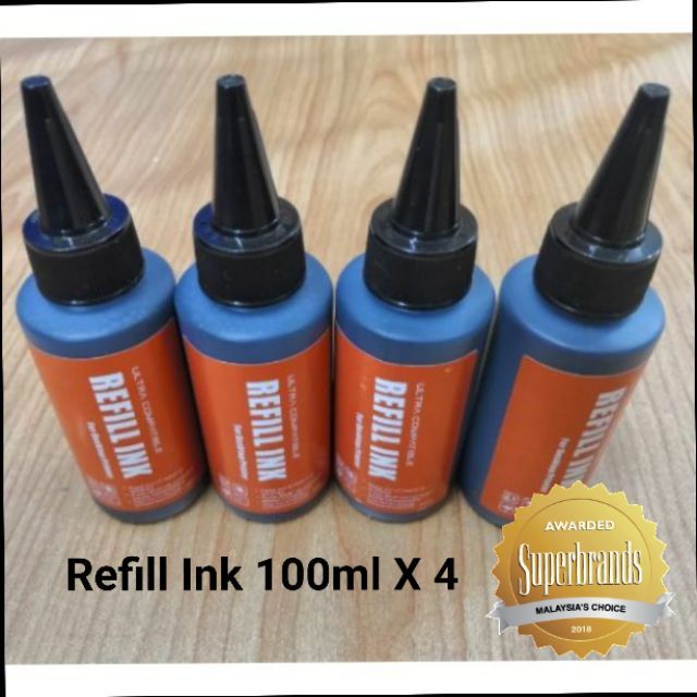 UNIVERSAL Inkjet Printer Refill Dye Ink 100 Ml (BLACK X 4 ) CISS System ...