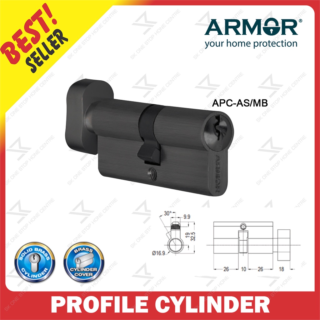 ARMOR Profle Cylinder (MATT BLACK SERIES) APC-AS/MB ( APC-AS60/MB / APC ...