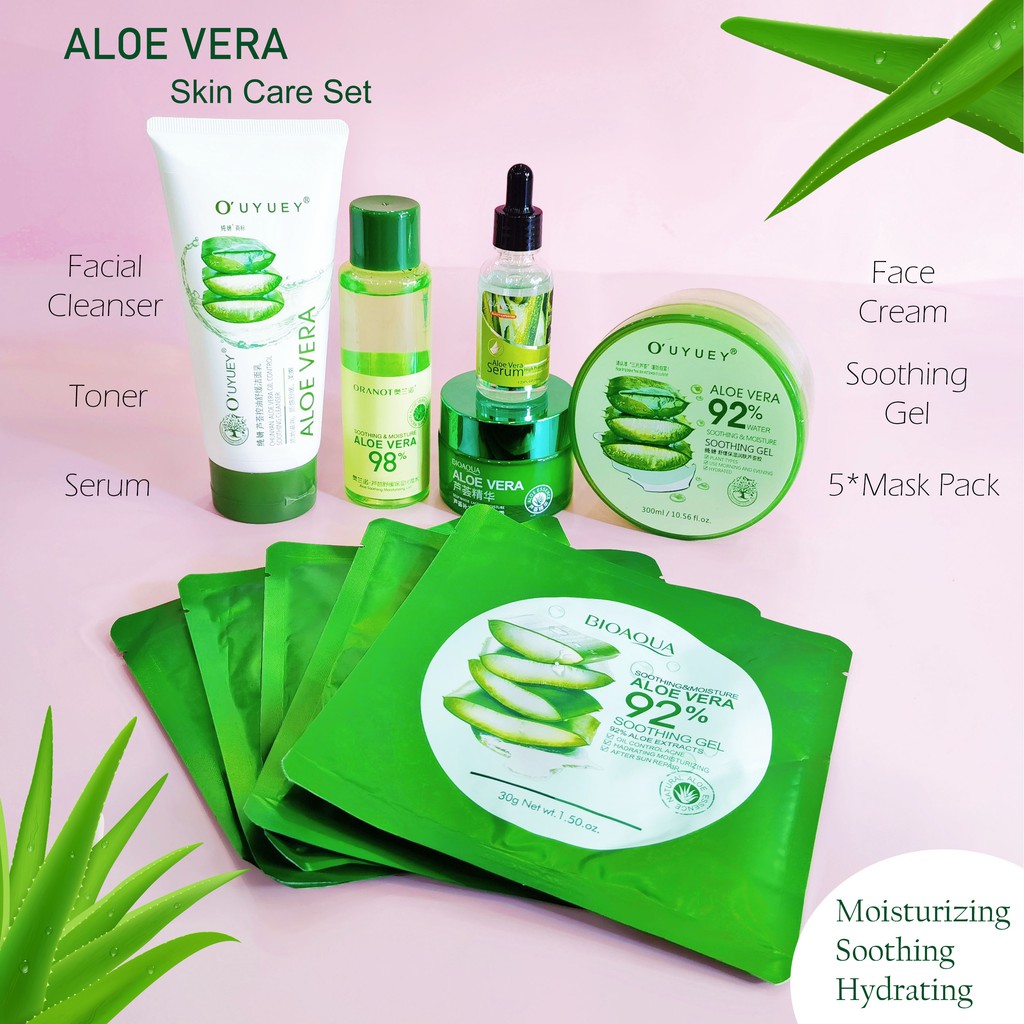 ALOE VERA Skin Care Set (Toner, Cleanser, 5*Mask Pack, Serum, Soothing ...