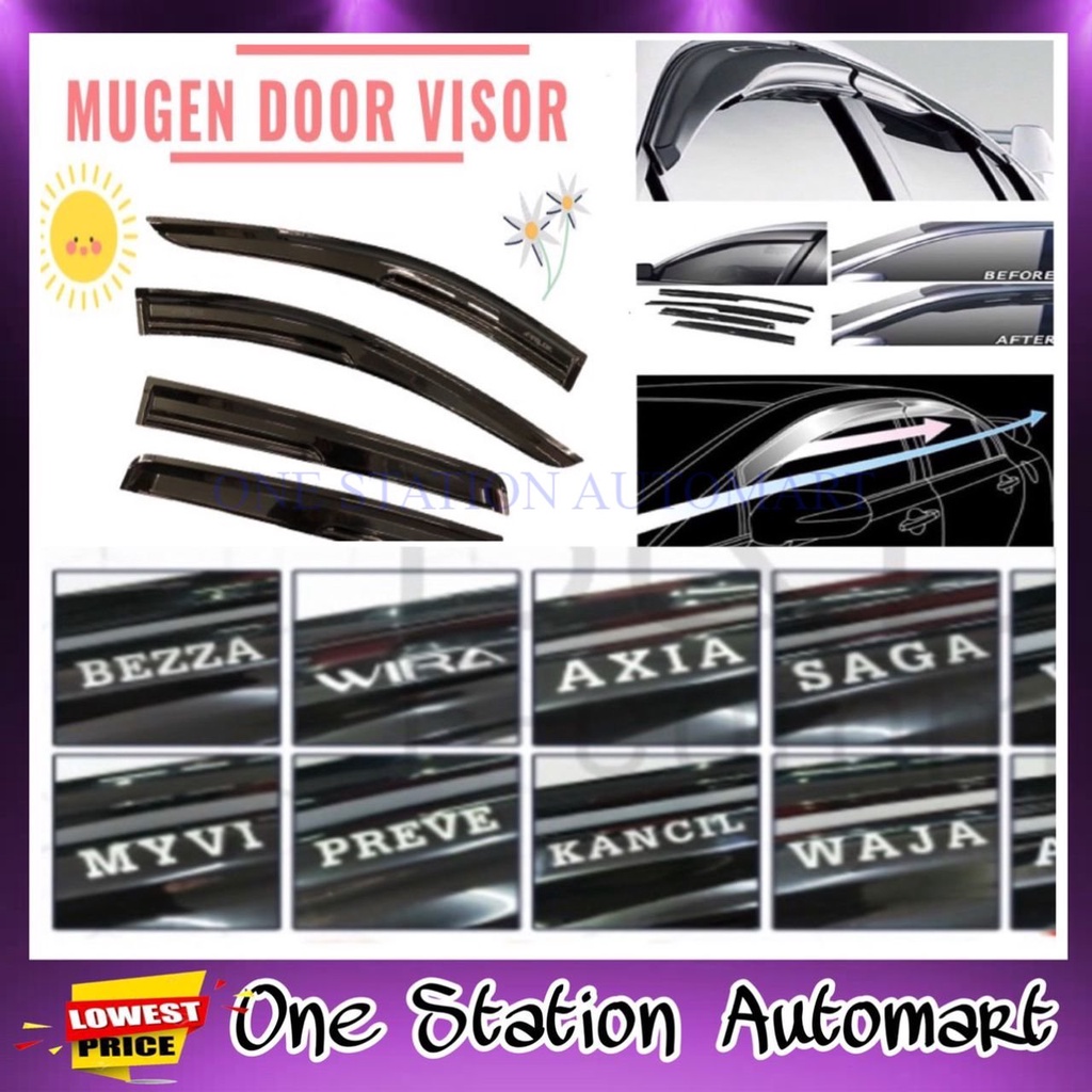 4 Pcs Mugen Door Visor Kancil Alza Bezza Waja Viva Axia Persona Saga