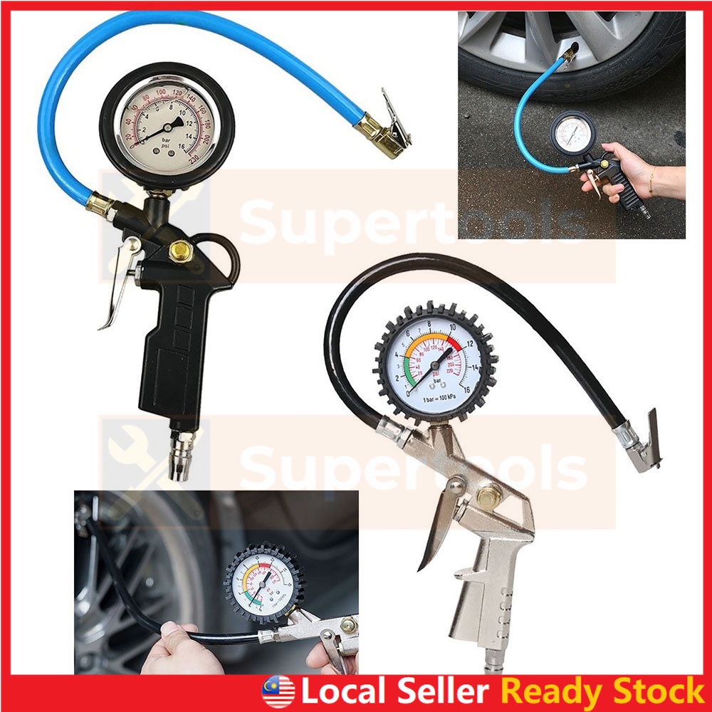 220 PSI Car Tyre Tire Air Pressure Inflator Gauge Meter Tester Gun Air ...