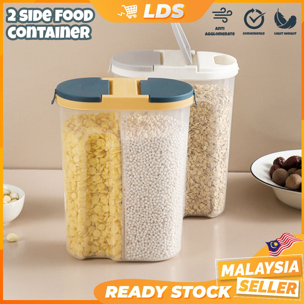 LDS 2 in 1 Container Kitchen Dry Food Storage Transparent Container Two ...