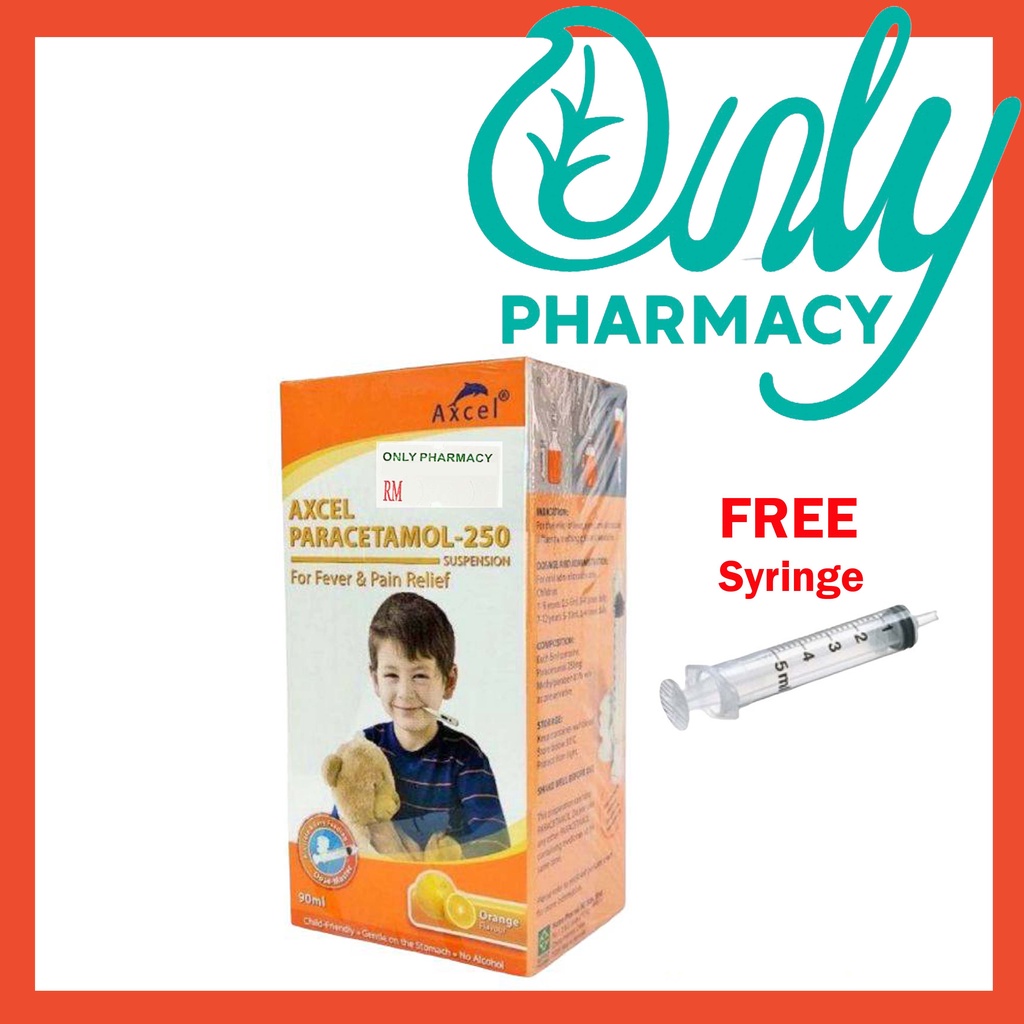 Axcel Paracetamol 250mg Syrup 90ml FREE Syringe (Included inside the ...