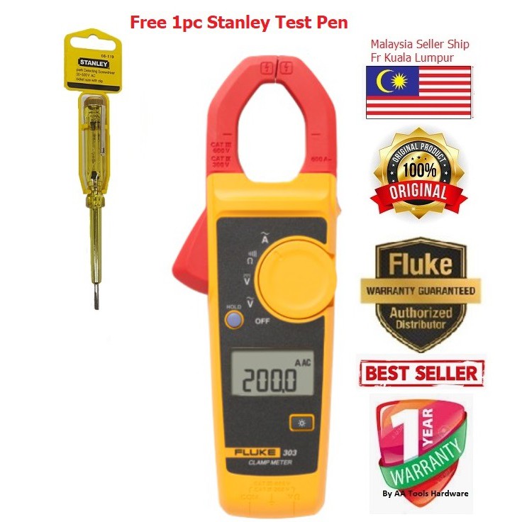 Fluke 303 Compact AC Digital Clamp Meters (NEW & ORI FLUKE) | Shopee ...