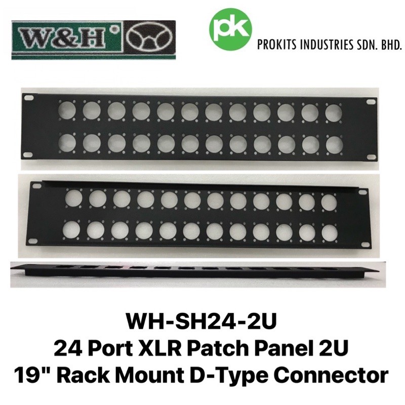 W&H WH-SH24-2U 24 Port XLR Patch Panel 2U 19" Rack Mount D-Type ...