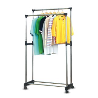 Rak Besi Penyangkut Baju | Double Pole Adjustable Stainless Steel Cloth ...