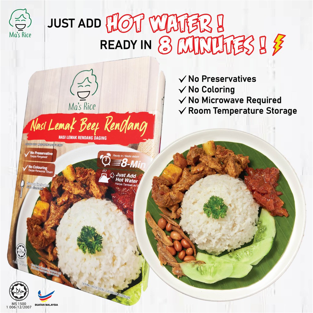 Ma's Rice Nasi Lemak Beef Rendang 167g | Ready To Eat | Instant Rice ...