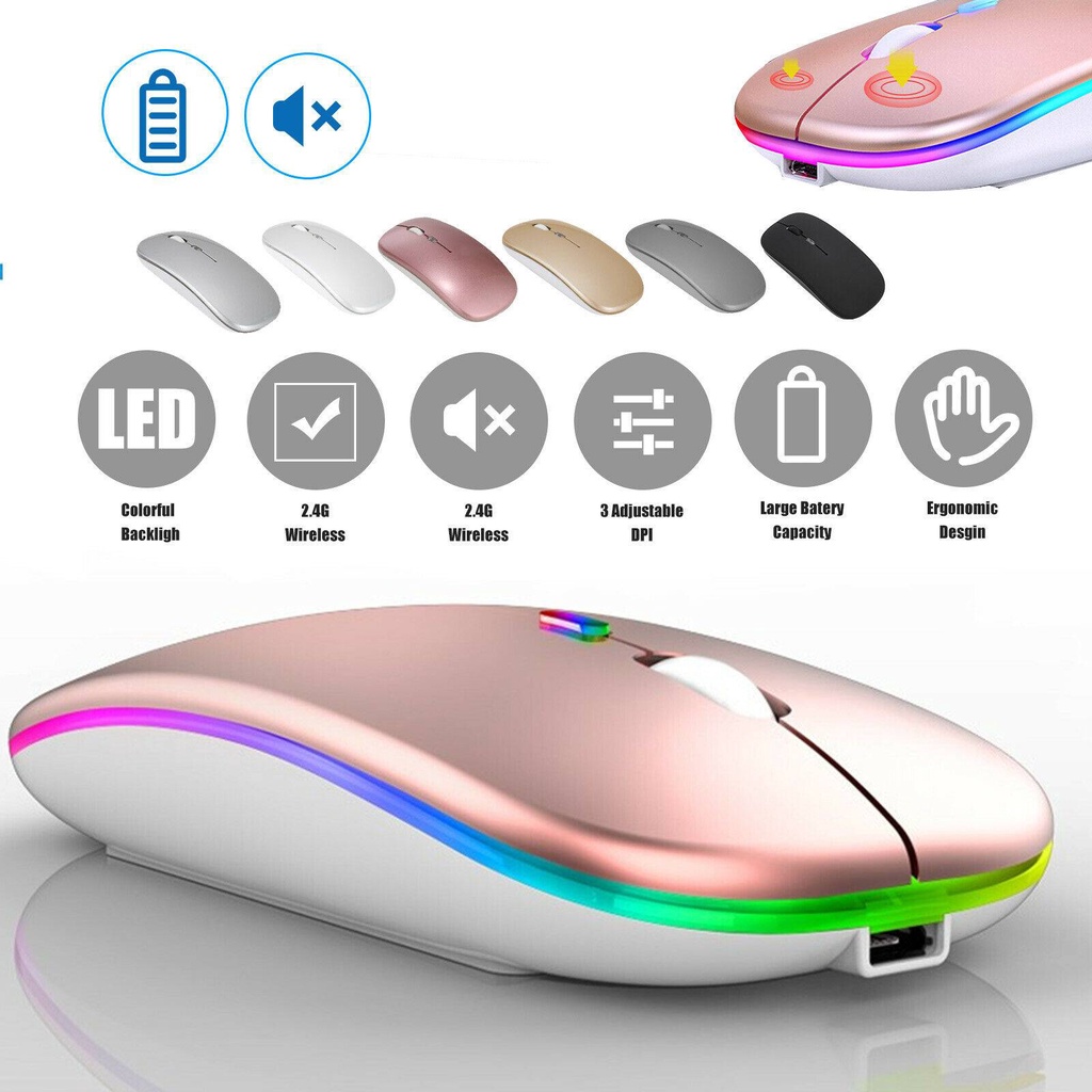 Mouse Wirelesss Rechargeable RGB Bluetooth Mouse For Laptop Wireless ...