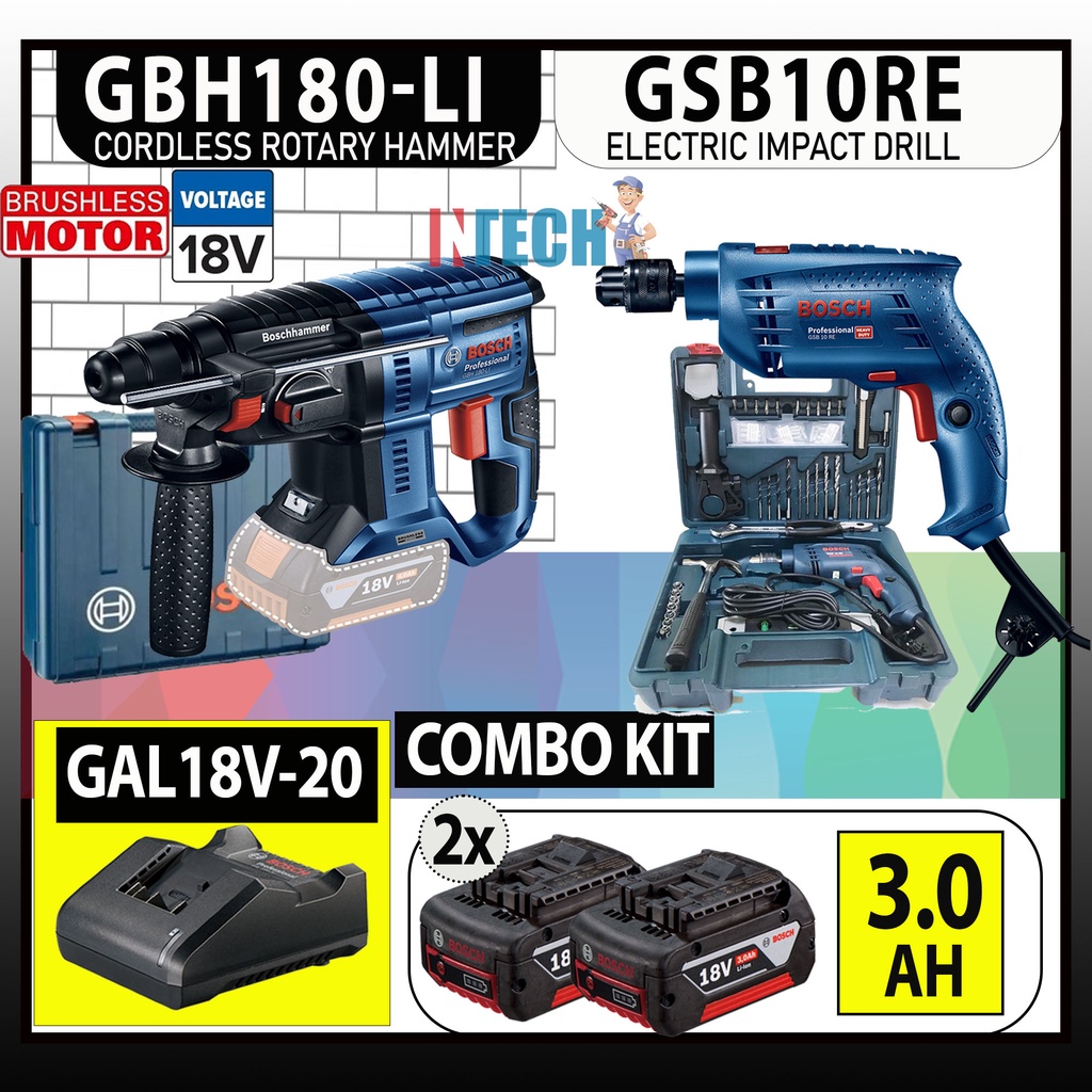 BOSCH COMBO 18V GBH180-LI CORDLESS ROTARY HAMMER ( BM ) + GSB10RE ...
