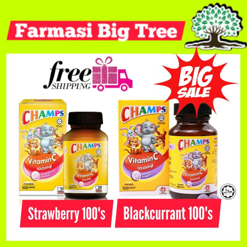 Champs Vitamin C 100mg Chewable tablets 100s Blackcurrant / Strawberry ...