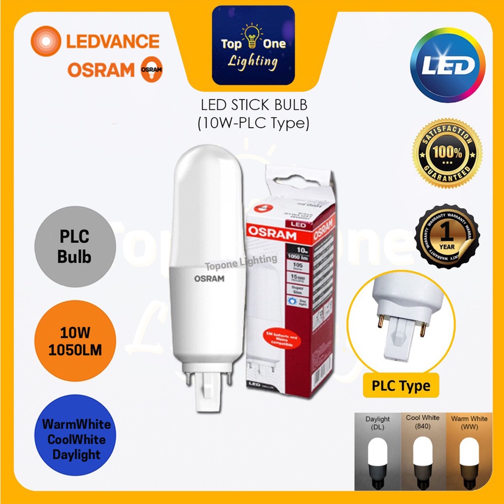 OSRAM LED Bulb 10W PLC Stick Bulb G24 LED PL-C Stick Bulb Daylight ...