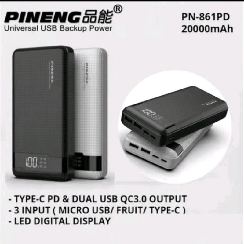 Pineng Pn-861 PD Type C PD+QC 20W Fast charging (20000mah) | Shopee ...