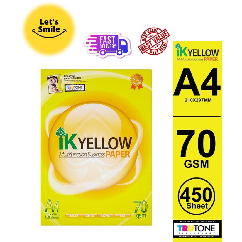 A4 70GMS IK YELLOW PAPER- 450'S / INDAH KIAT / Kertas Putih A4 / White Paper / A4 Paper 70gsm ...