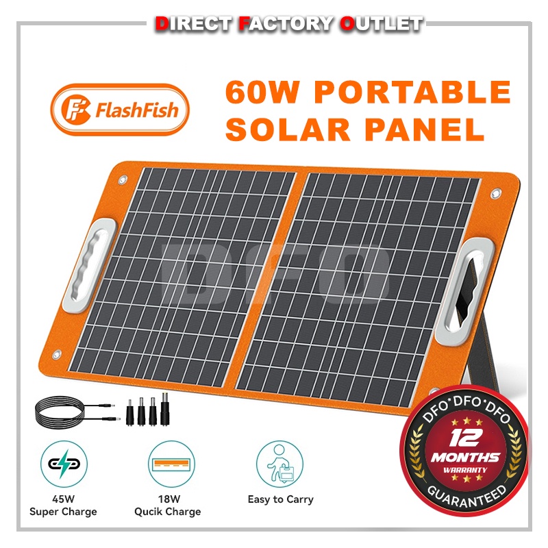 DFO Flashfish 18V 60W Portable Solar Panel System Foldable Solar ...