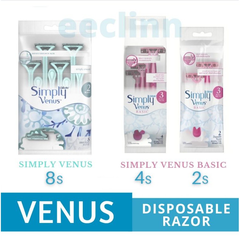 Gillette Simply Venus Basic 3 Blades (4s / 2s) / Simply Venus 2 Blades ...