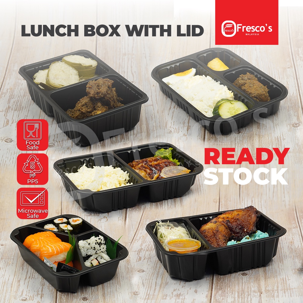 3 / 2 Compartment Lunch Box with Lid Plastic Food Bento Box PP5 Plastic ...