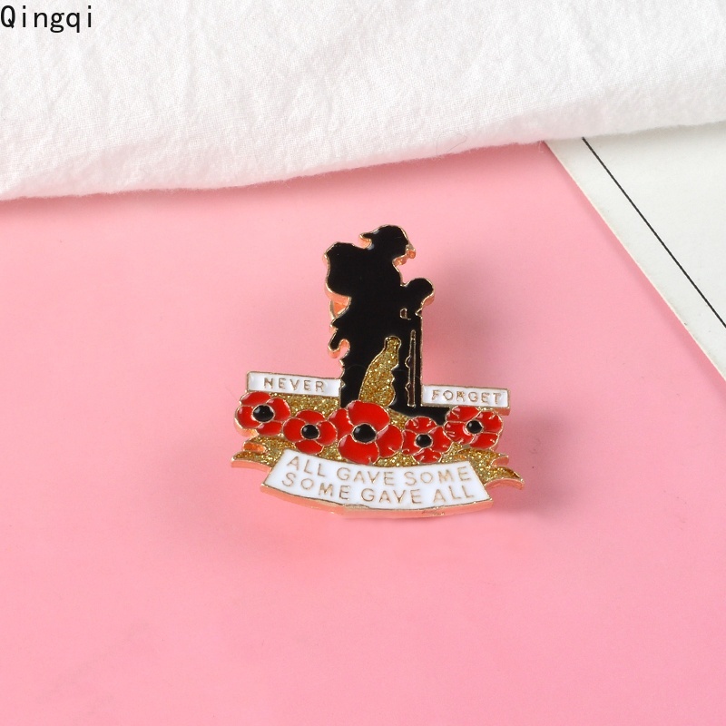 Never Forget Red Poppy Enamel Brooch Pin British Remembrance Day Poppy ...