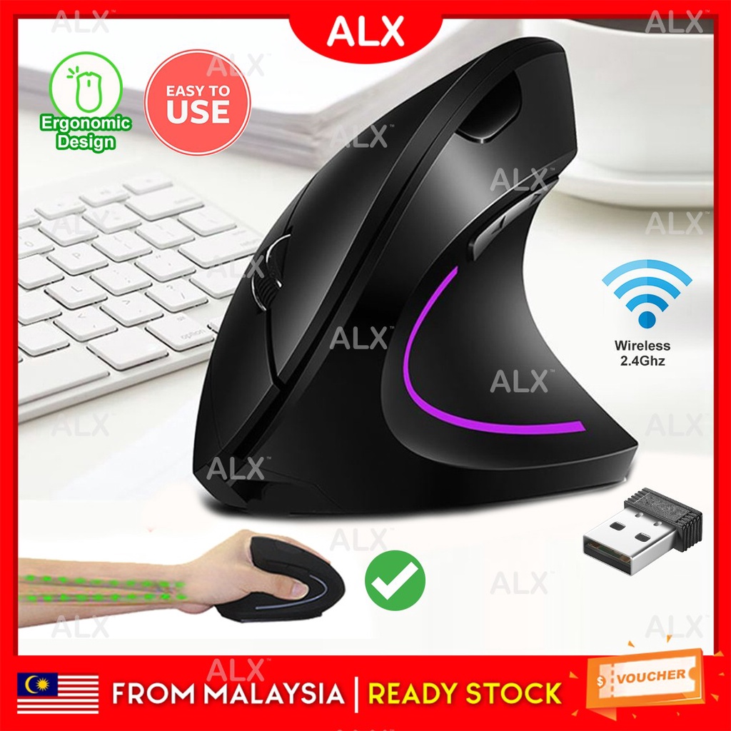 ALX Rechargeable 2.4G Wireless Ergonomic Vertical Mouse 1600 DPI ...