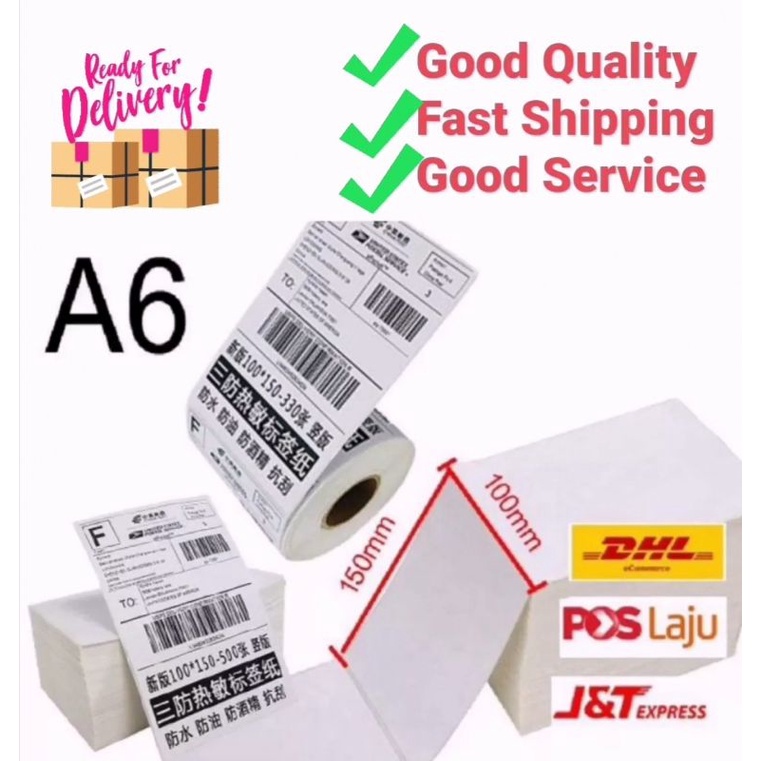 A6 Shopee Thermal Paper Label Sticker Shipping Courier Airway Bill ...