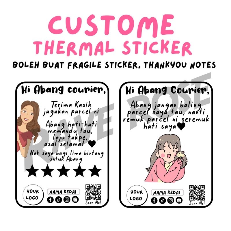 Thermal Sticker Roll Custom Made Courier Fragile Sticker Thankyou Note ...