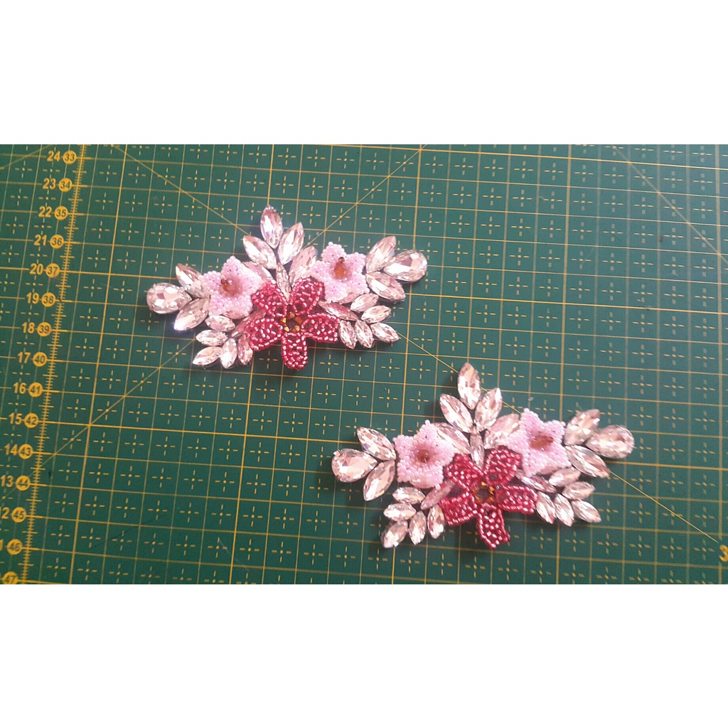 Mawar Zulaikha iron on Manik bunga 3D-cempaka alamanda arm set(9.5cmx5 ...