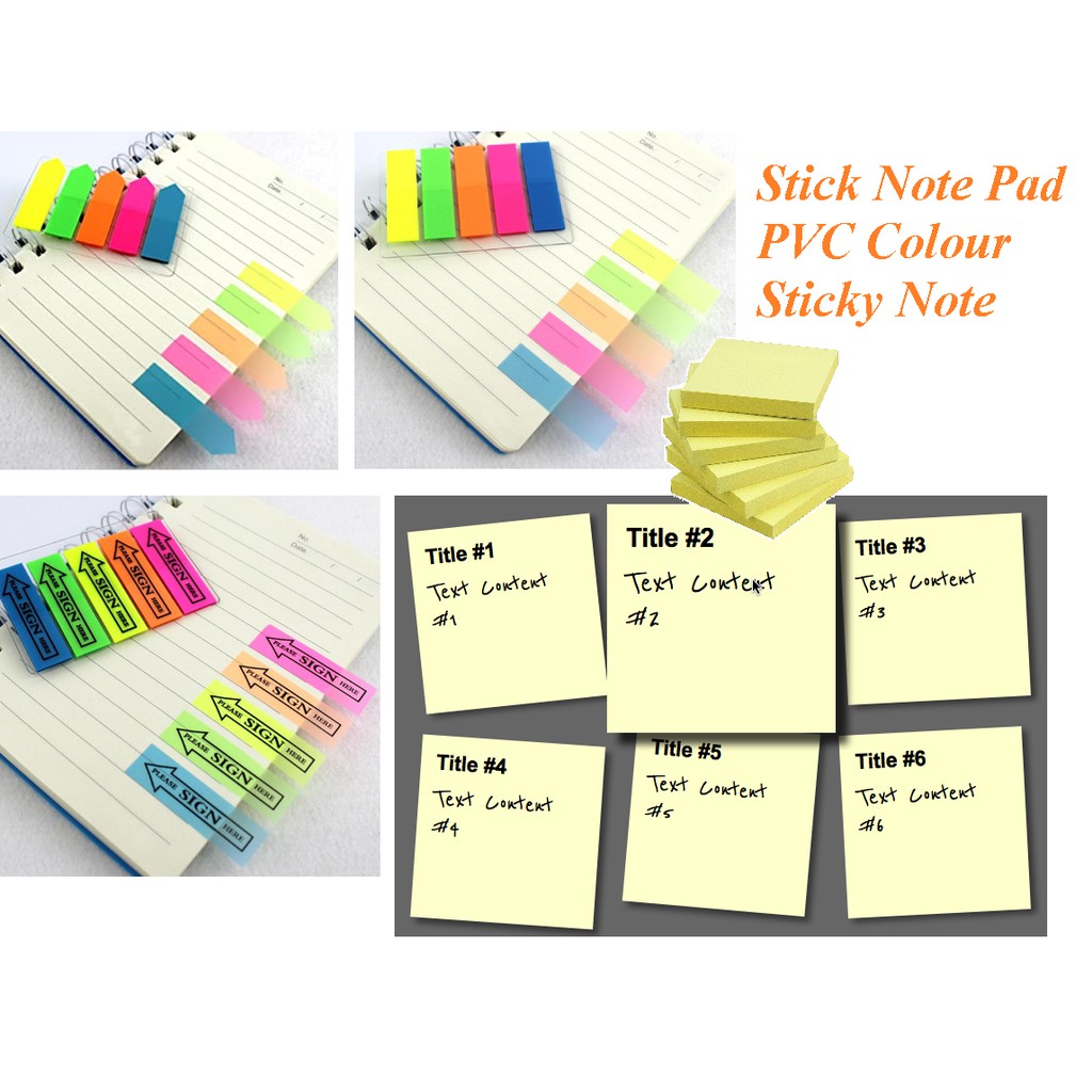 Sticky Note Pad / PVC Cyber Colour Stick Note / "Please Sign Here" PVC ...