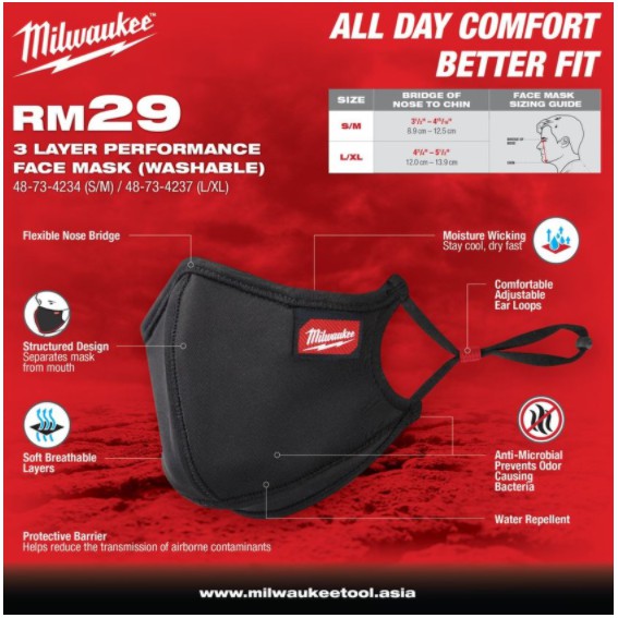 Milwaukee 3 Layer Performance Face Mask ( Washable ) | Shopee Malaysia