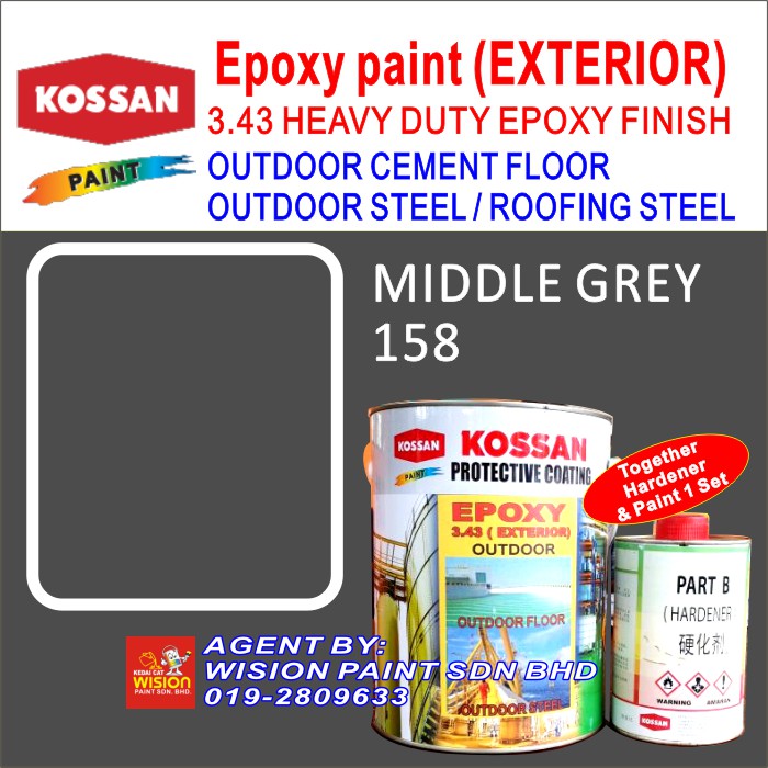 MIDDLE GREY 158 ( 1L ) KOSSAN PAINT PU EPOXY EXTERIOR 3.43 for METAL ...