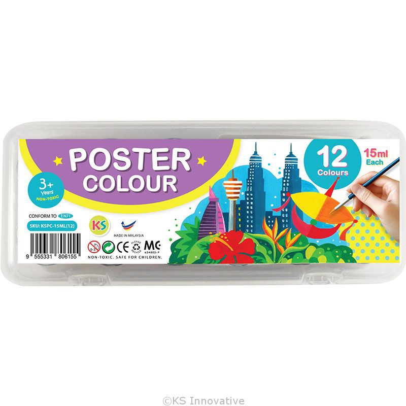 Poster Colour Set - 12 x 15ml Assorted Colours Brush Painting | Shopee ...