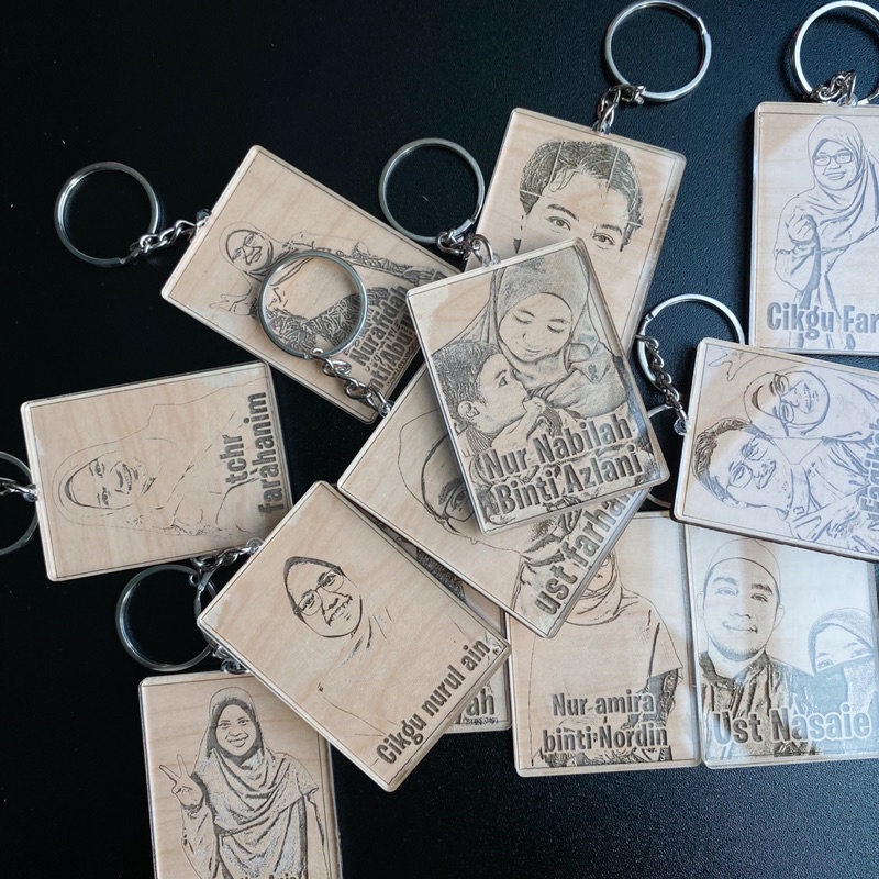 Keychain ukir gambar, keychain kayu lapik Acrylic. Premium | Shopee ...