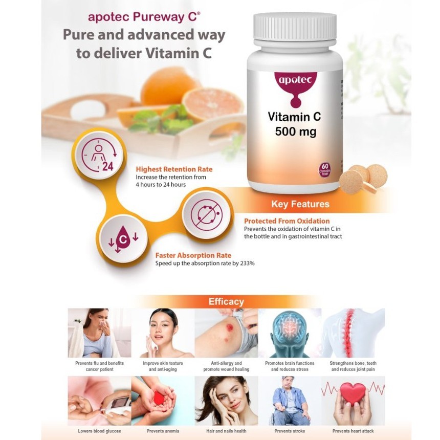 Apotec Pureway C Vitamin C 60 Chewable Tablets EXP AUG 2023 100% ...