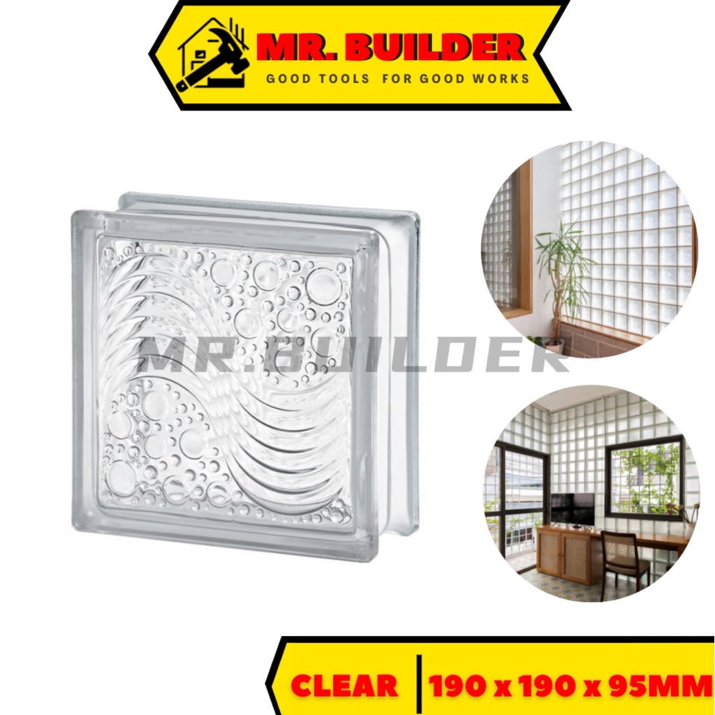 MR. BUILDER Glass Block 190mm x 190mm x 95mm Wall Block Blok Dinding home decoration | Shopee ...