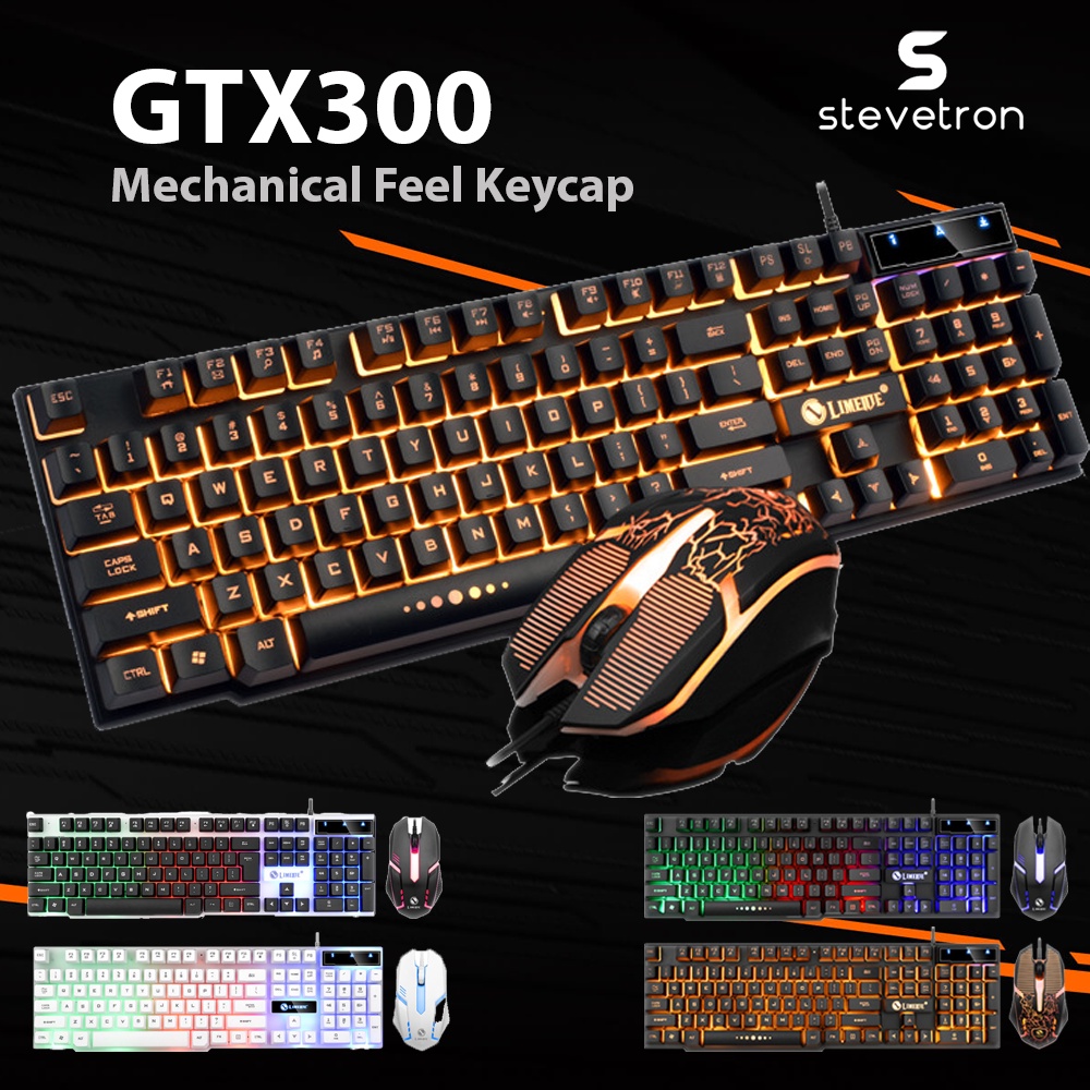 Lemeide GTX300 Wired Gaming Keyboard Mouse Mechnical Feel Keycap ...