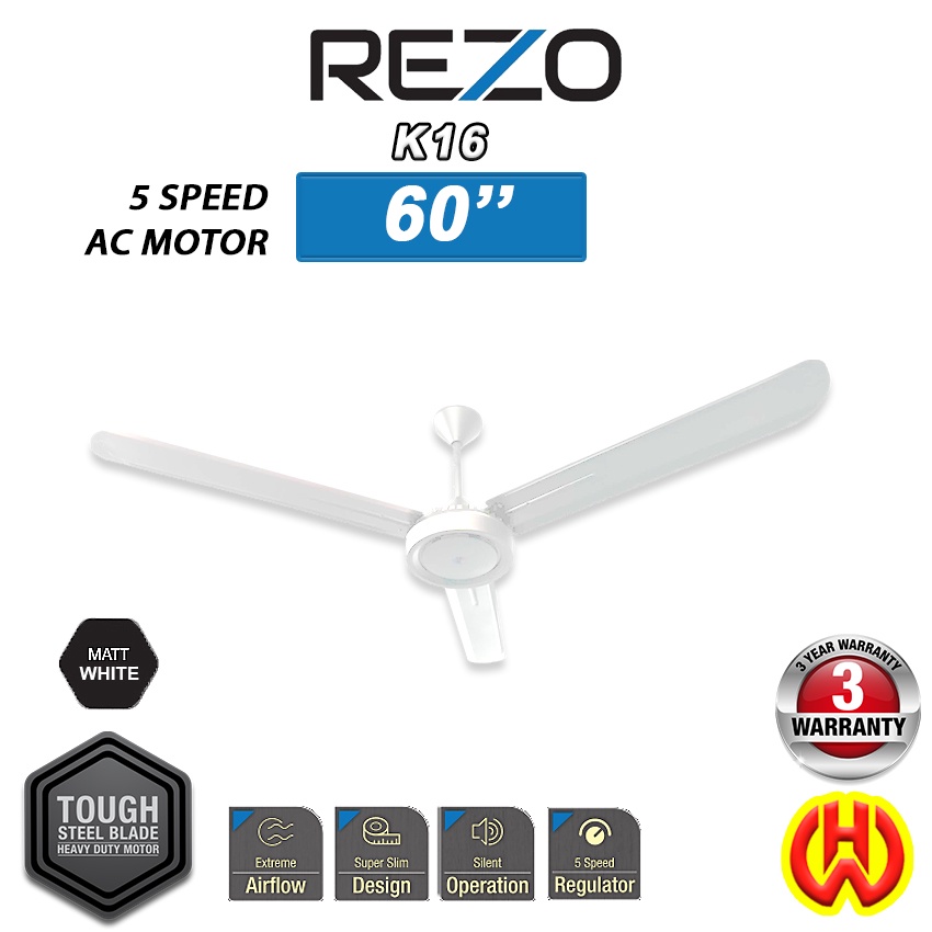 REZO K16 Ceiling Fan 60" 3 Blades Regulator Ceiling Fan / kipas siling ...