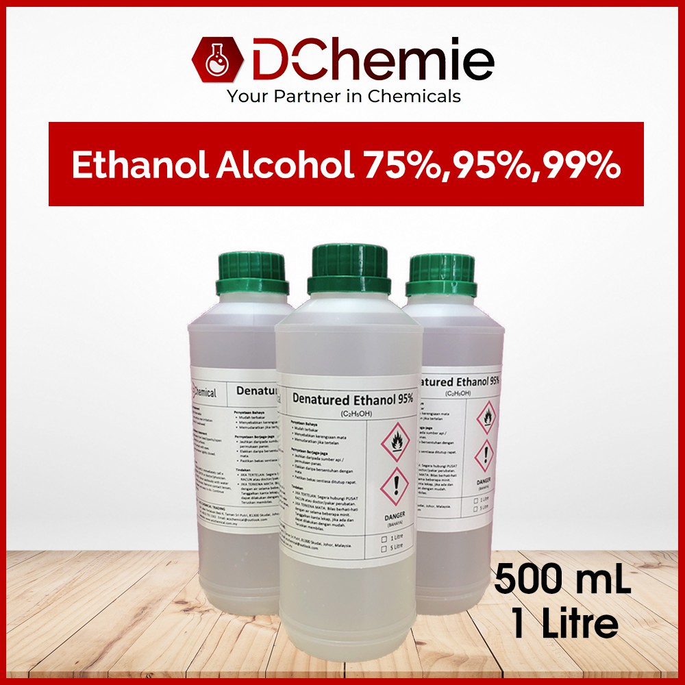Ethanol Alcohol 75% / 95% / 99% [500mL/1000ML] Sanitizer / Solvent ...