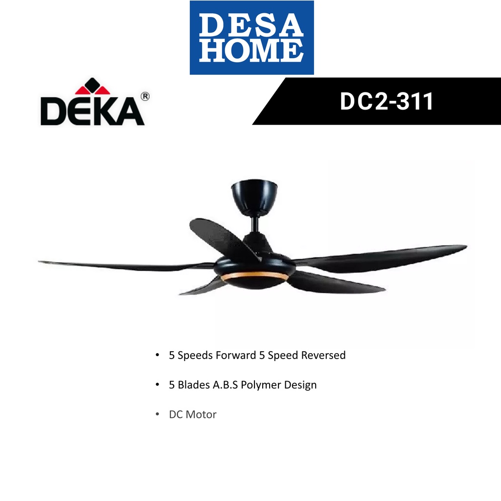 DEKA DC2-311 5 SPEEDS 5 BLADES WITH DC MOTOR CEILING FAN DFDC2311BK ...