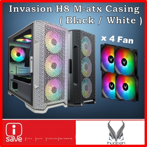 Invasion Casing H8 M-atx Casing With 4 Argb Fan ( Black / White ...