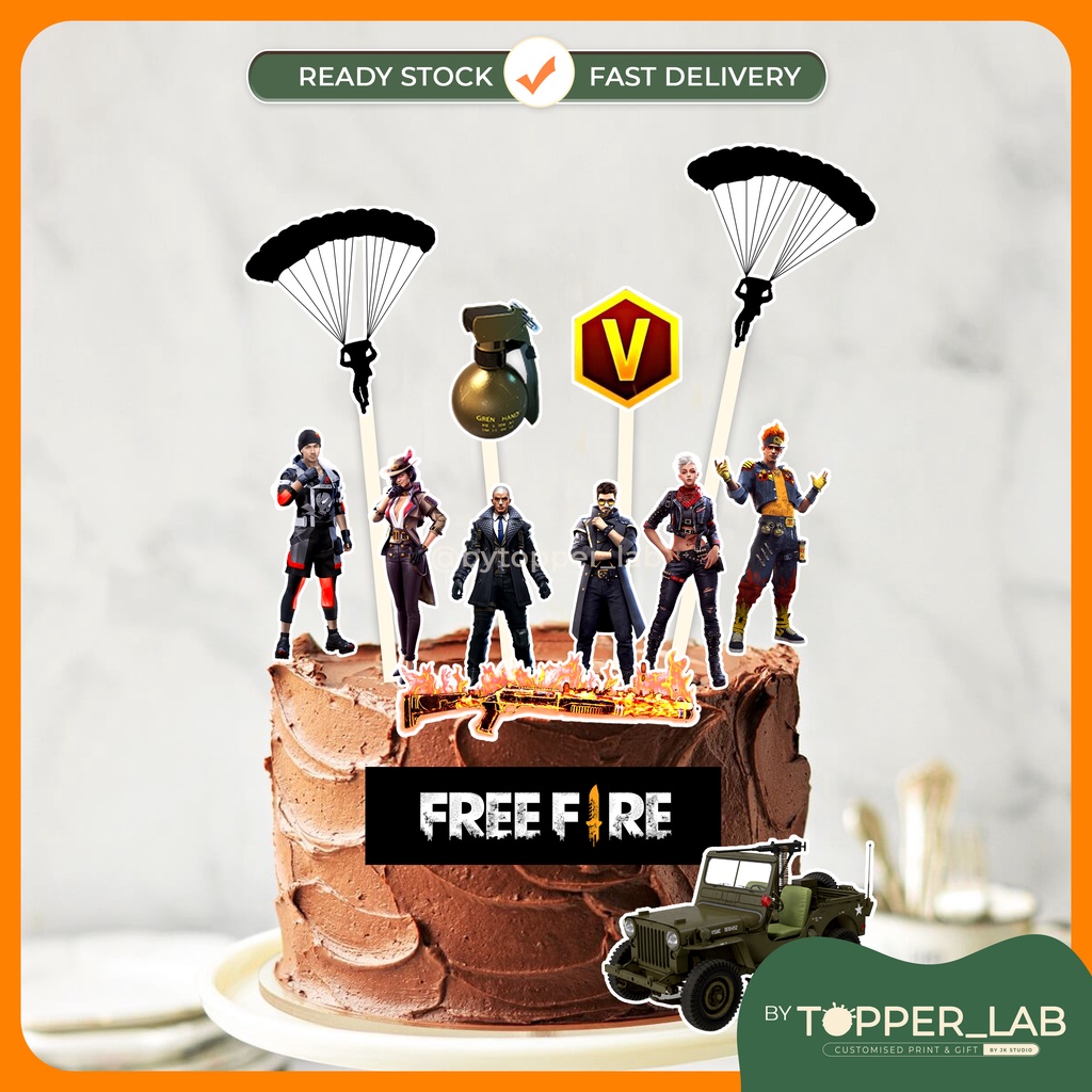 Custom Design Cake Topper - Free Fire - Happy Birthday - Party Set ...