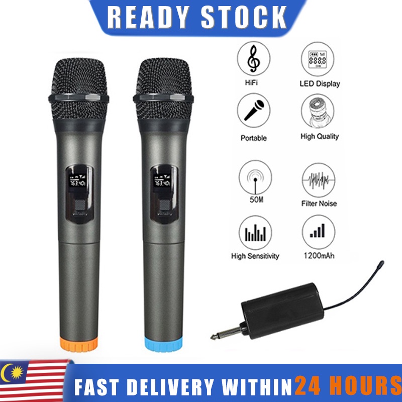 Wireless Microphone UHF Cordless Dual Handheld Dynamic Mic Set with ...