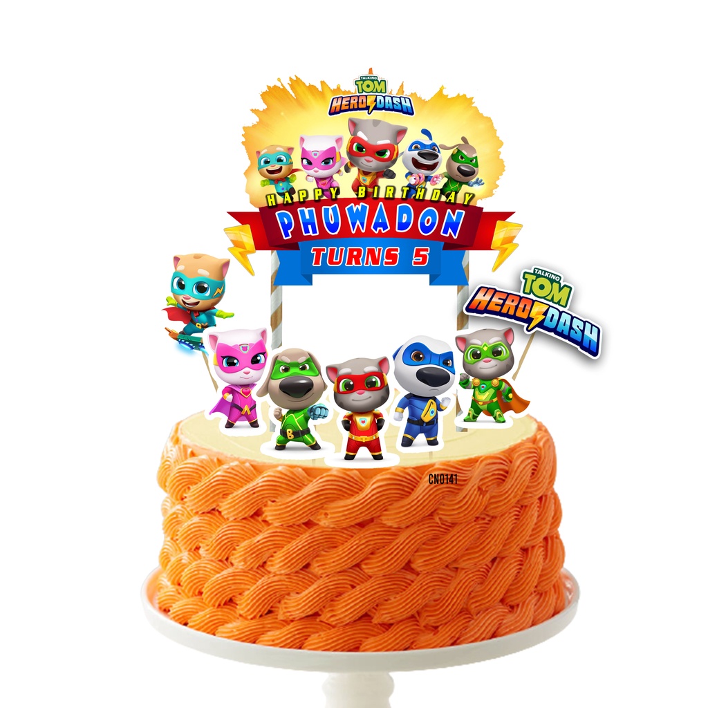 [CUSTOM NAME] Happy Birthday Cake Topper Talking Tom Hero Dash ...