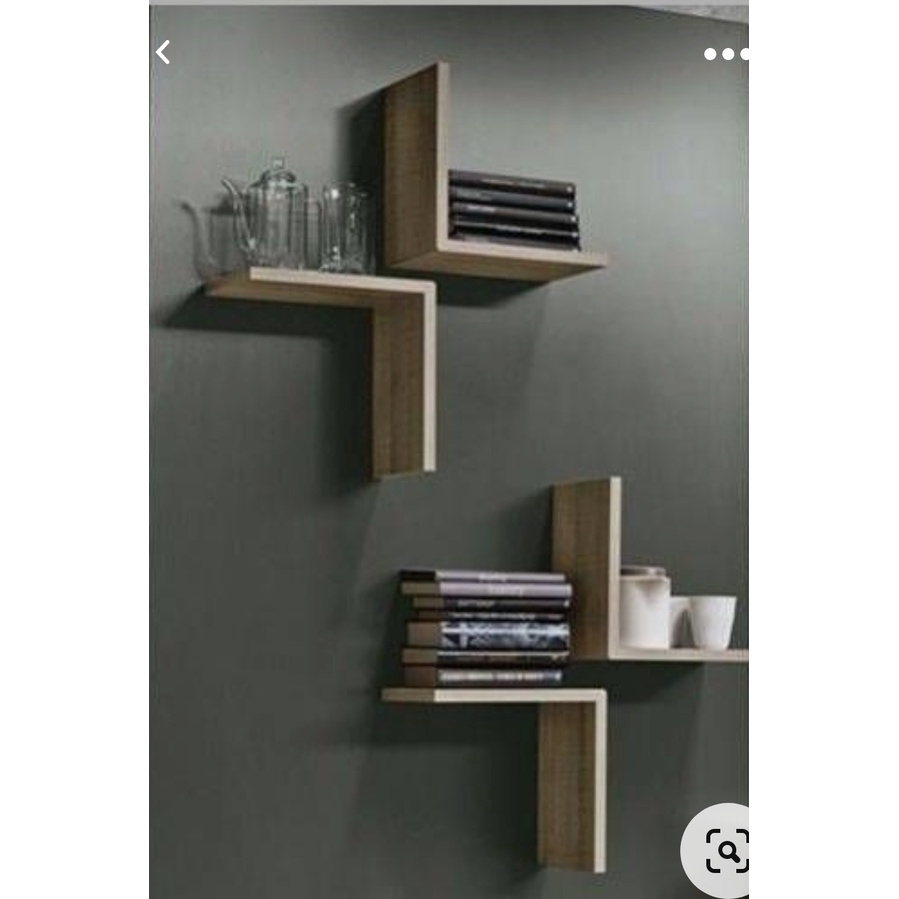 L - Shape Natural Solid HardWood Wall Mounted Sky Floating Shelf ...