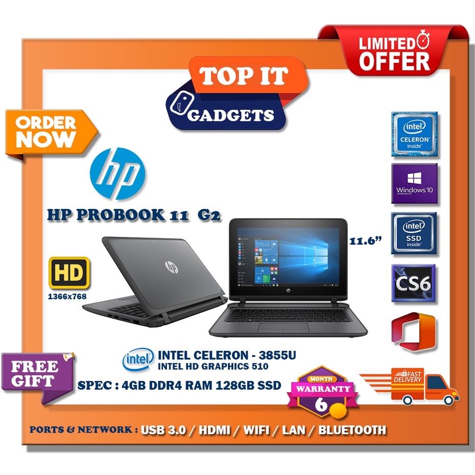 HP PROBOOK 11 G2 SLIM EDUCATION LAPTOP - INTEL CELERON 3855U / 4GB DDR3 ...